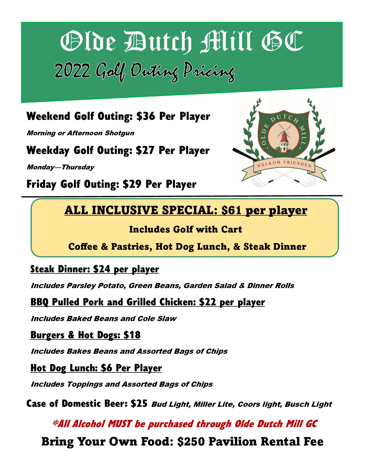 Outings - Olde Dutch Mill Golf Course